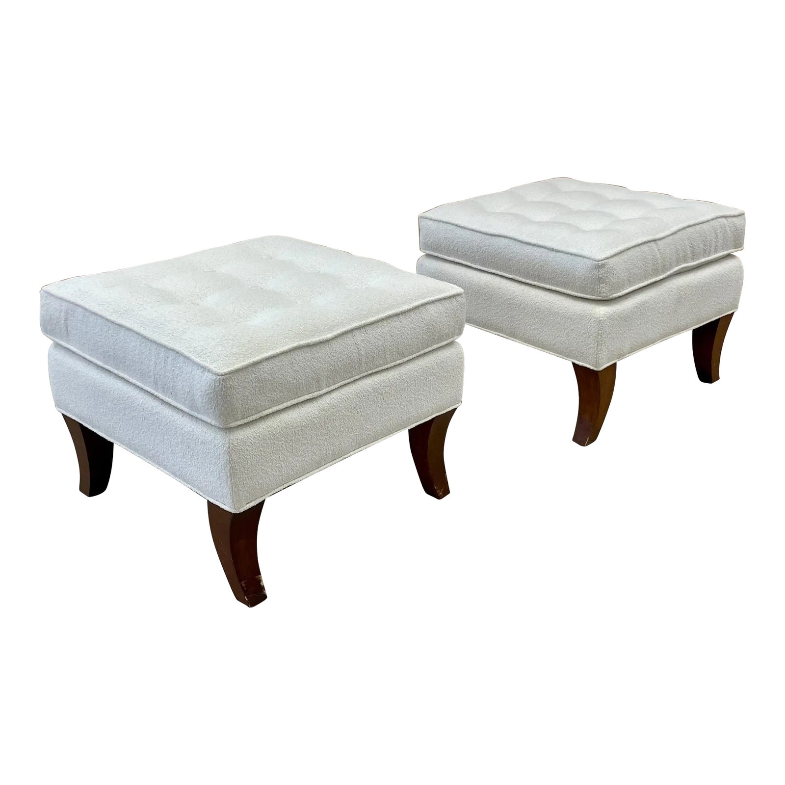 Mid-Century Modern American Designer Tufted Ottomans, Stools, Walnut ...