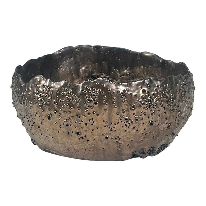 Abstract Contemporary Bronze Ceramic Stoneware Bowl Sculpture | Chairish