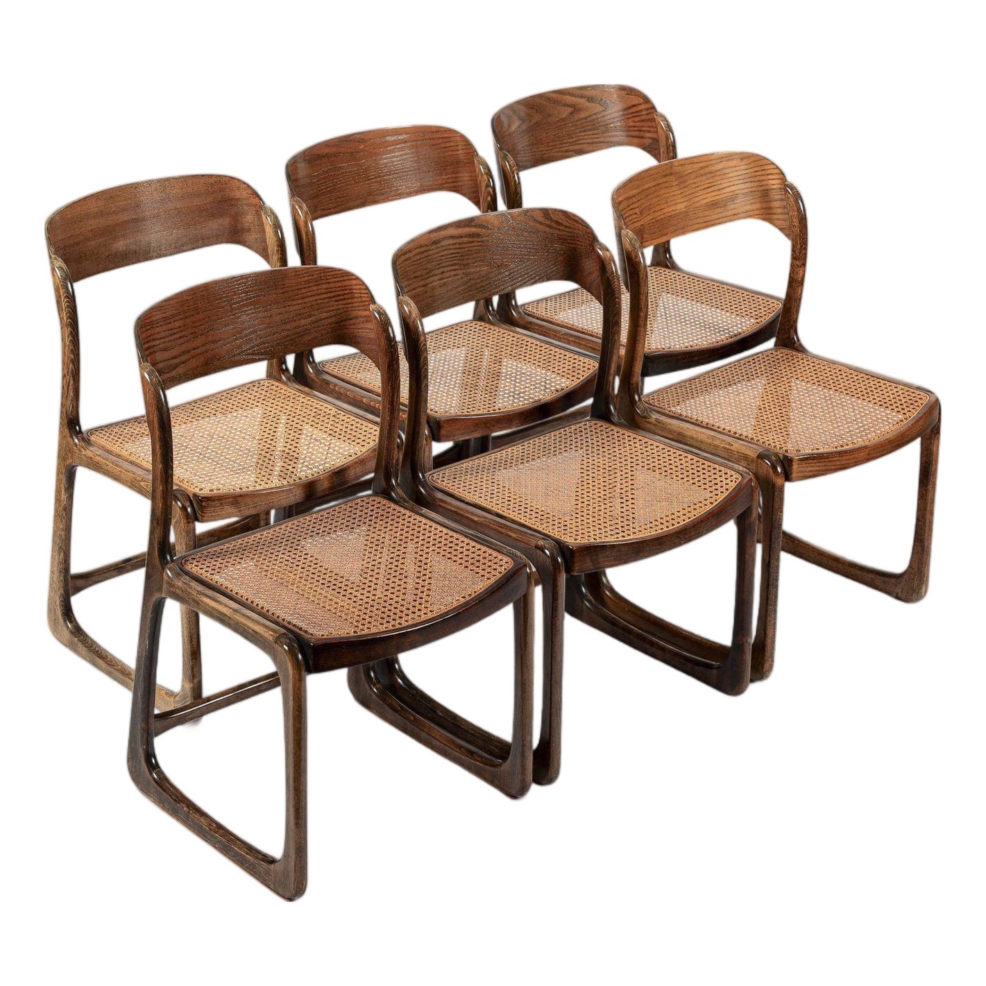 Mid Century Modern French Wood & Cane Wicker Chairs by Baumann | Chairish