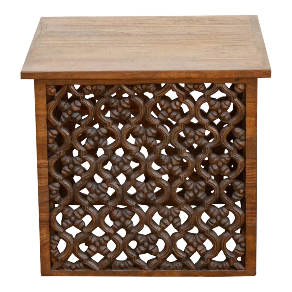 Mid-Century Style Carved Jali Floral Table | Chairish