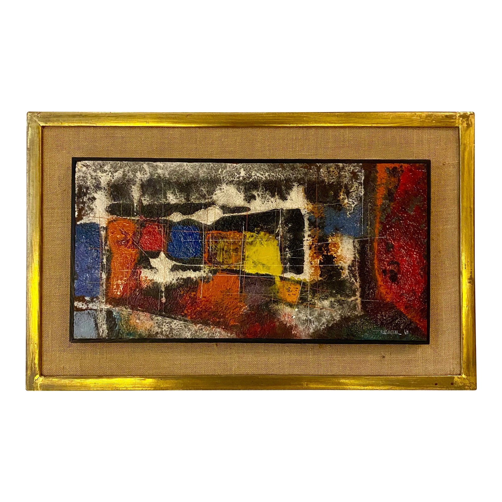 1960s "Abstraction" Abstract Enamel Painting, Framed | Chairish