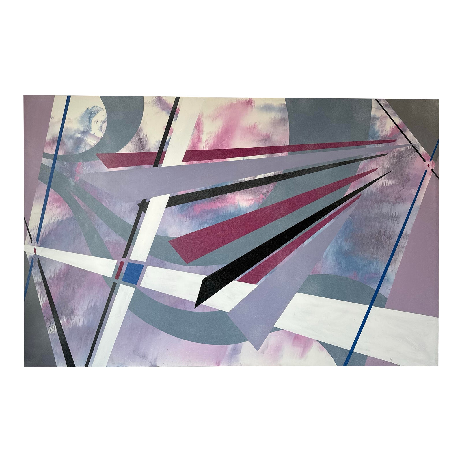 1980s Oversized Vintage Geometric Abstract Acrylic Painting by Roy ...