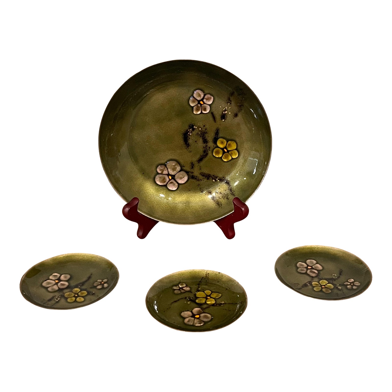 Set of 4 Vintage Bovano Enamel on Copper Plates – Floral Mid-Century ...