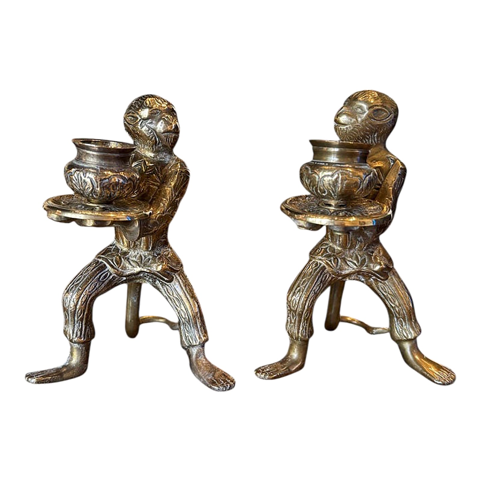 Pair of Vintage Bronze Monkey Candlestick Figures | Chairish