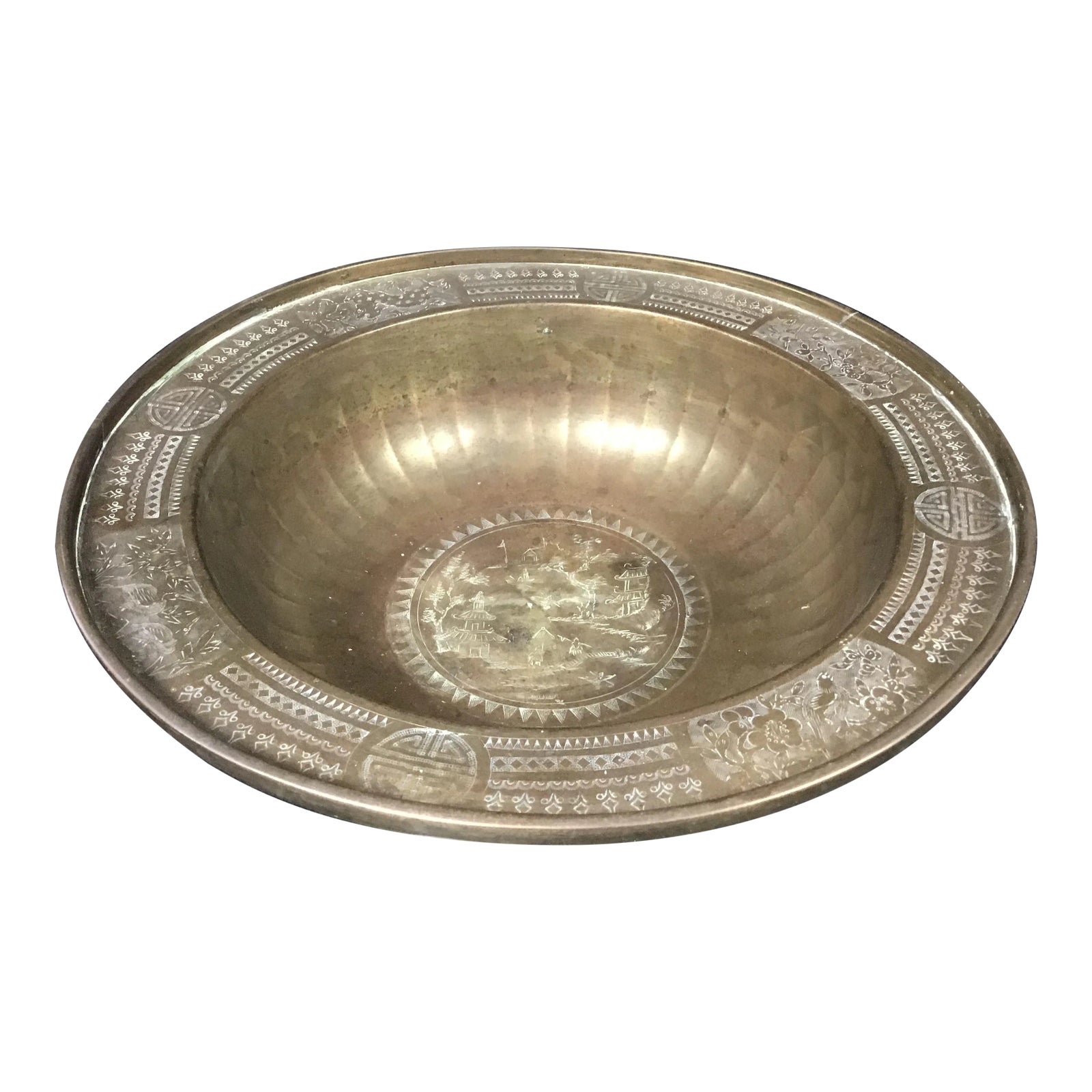 Large Antique Chinese Brass Bowl | Chairish