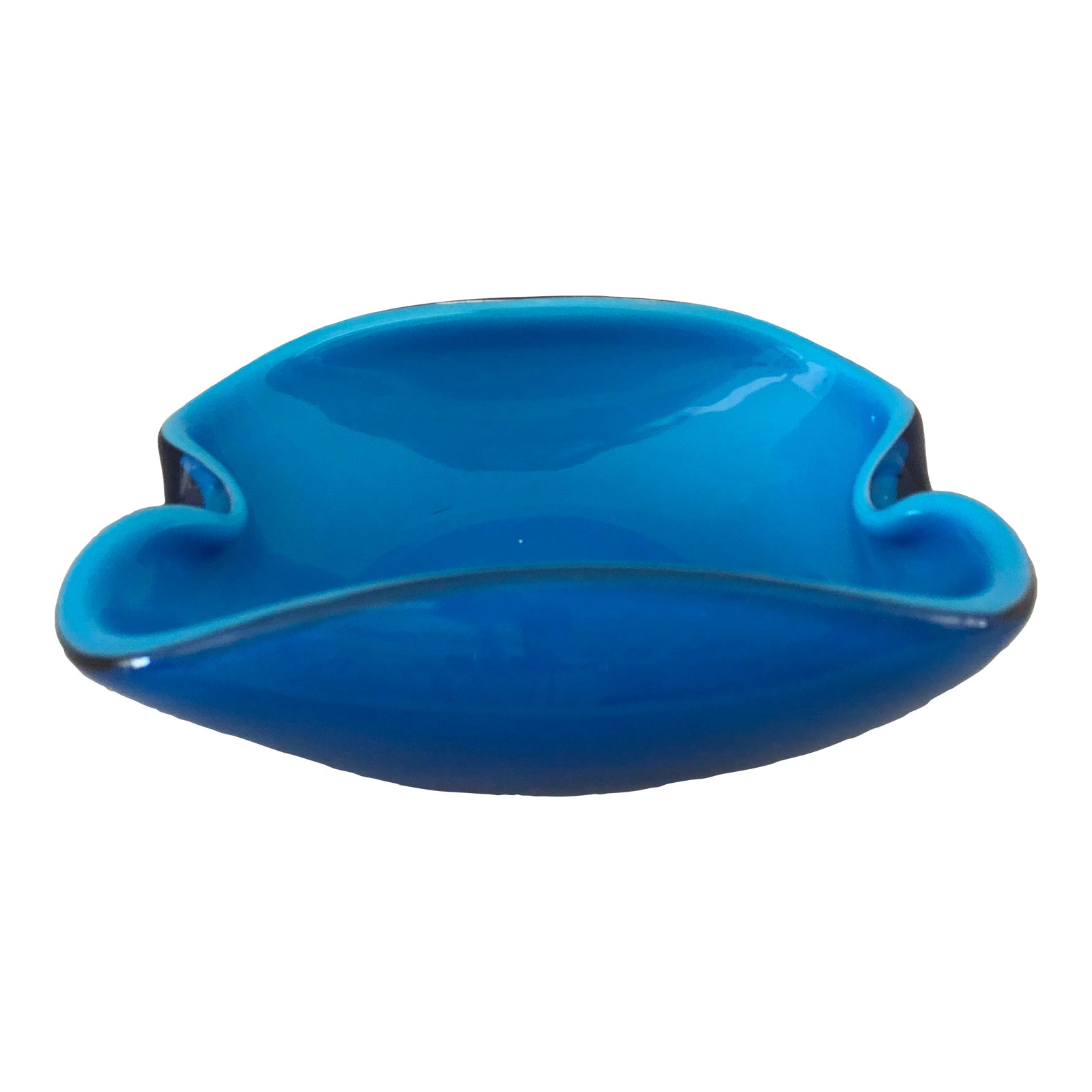 Mid Century Blue Glass Ashtray | Chairish