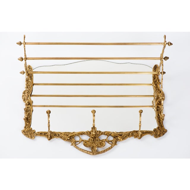 Vintage Spanish Wall Mounted Brass Shelf and Coat Rack With Mirror ...