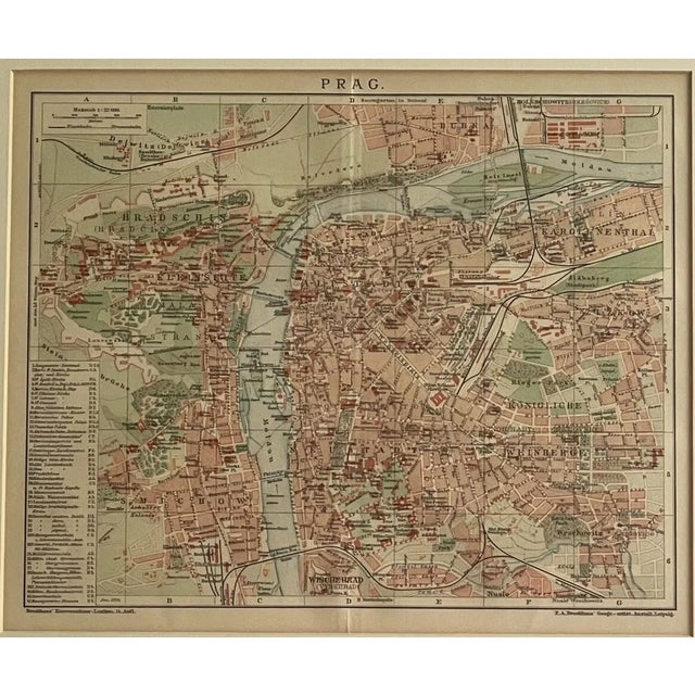 1920s Old Historical Map Prague Czech Republic Fa Brockhaus ...