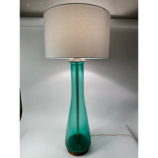 Midcentury Modern Turquoise Glass Lamp | Chairish