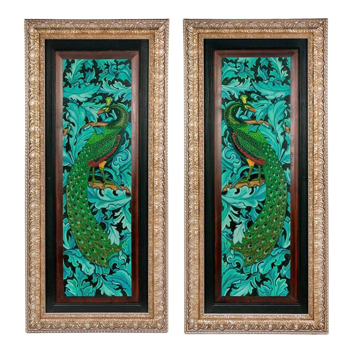 1960s Vintage Original Peacocks Painting on Board by Richard Satchell ...