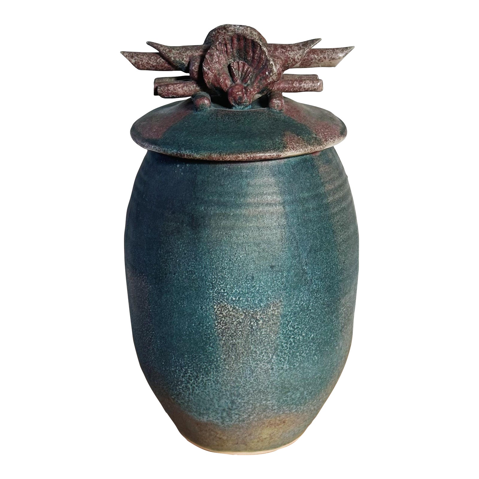 Vintage Hand Thrown Japanese Ceramic Urn in Raku Glaze With Seashell ...
