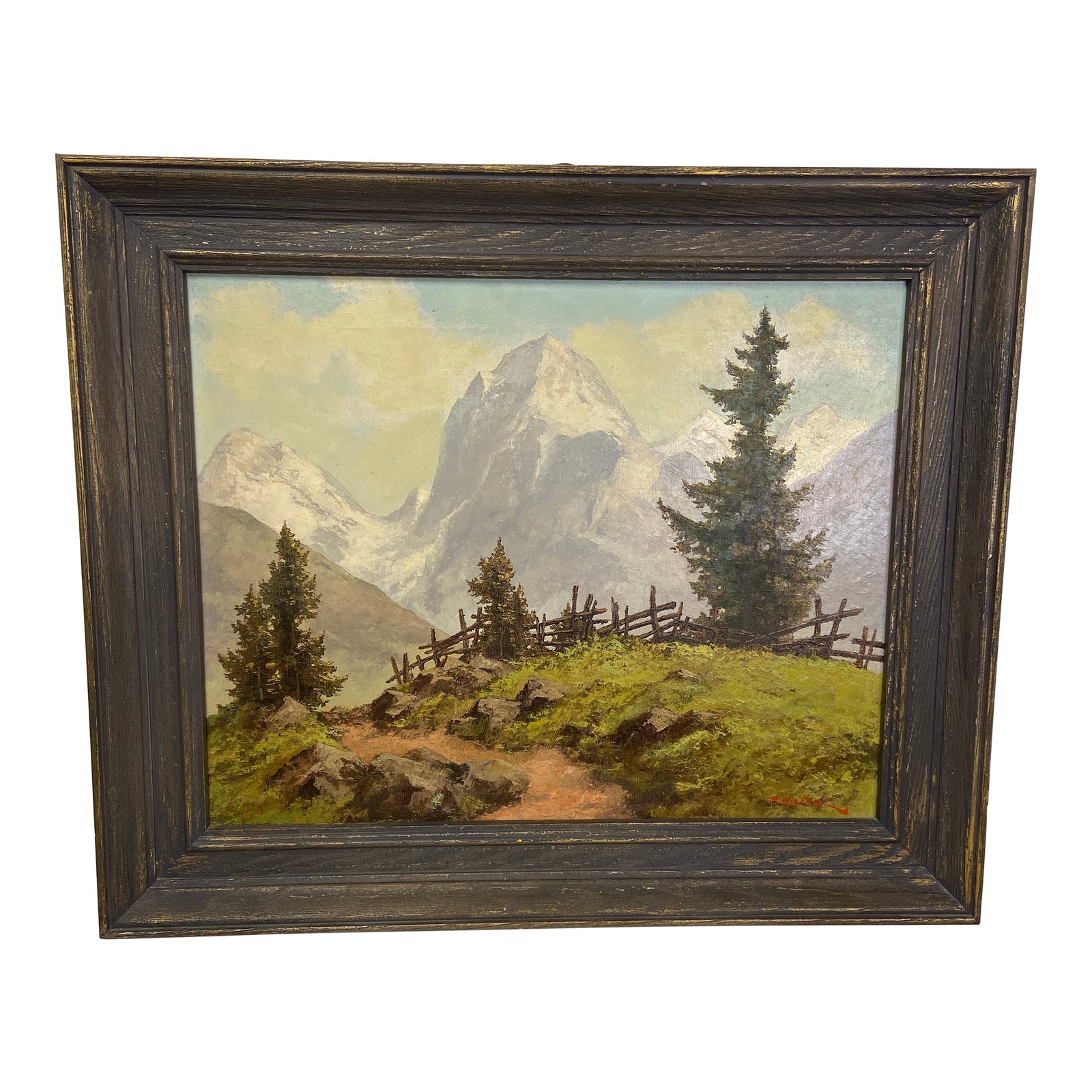 Mid 20th Century Vintage Alpine Mountain Oil Painting by Paul Haller ...