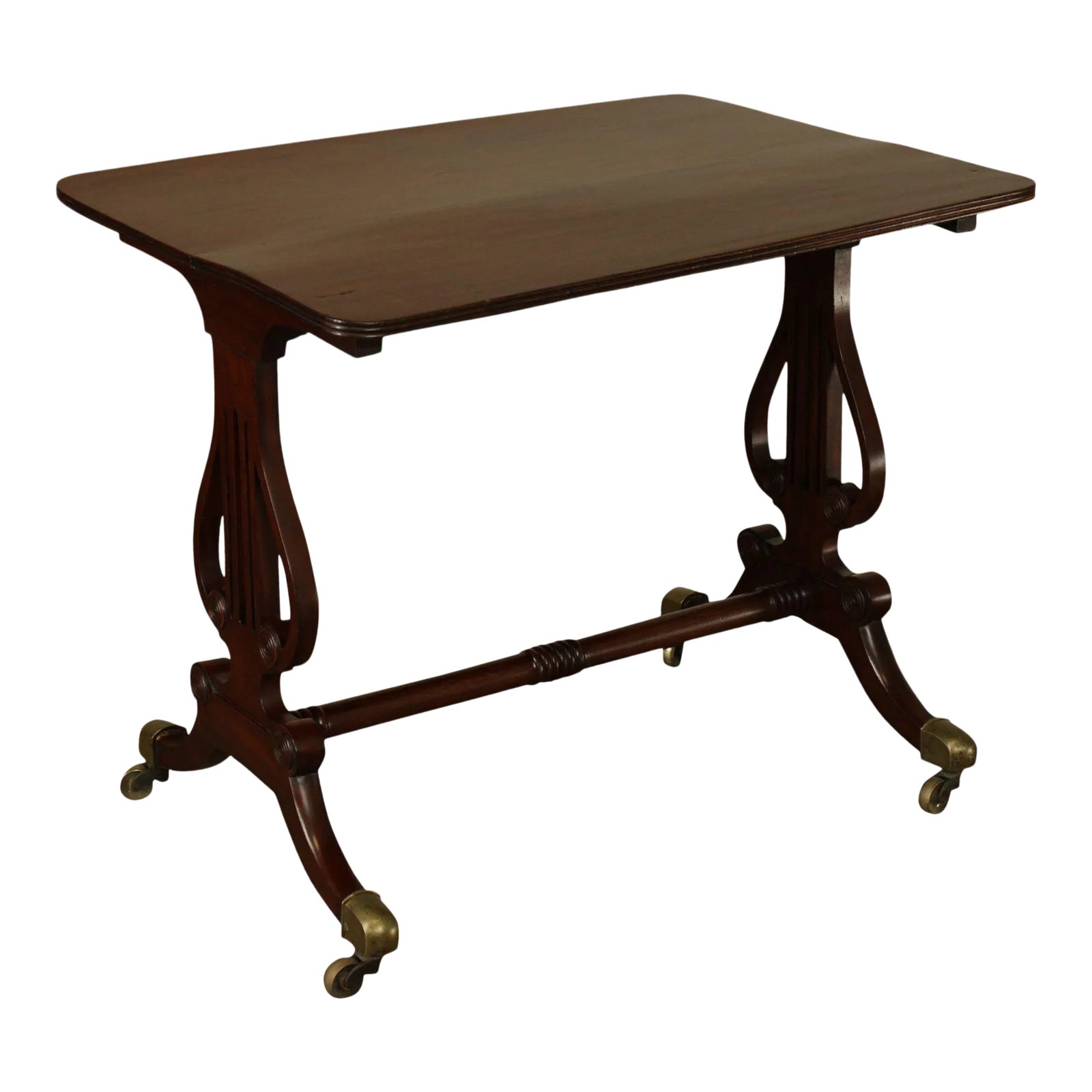 Antique English Regency Style Mahogany Lyre Base Console Library Table ...