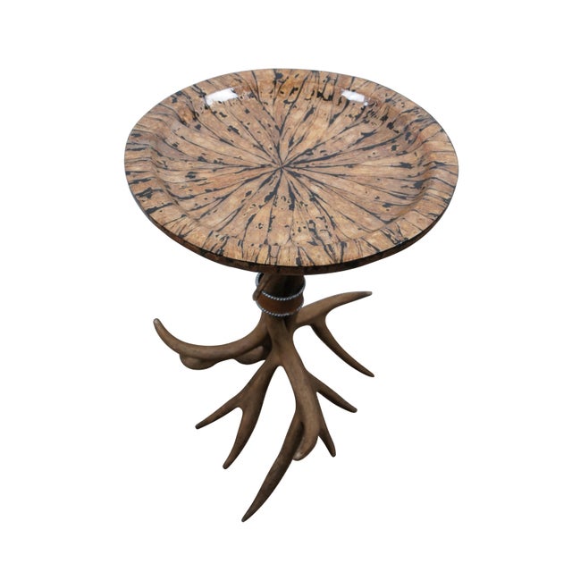 Rustic Log Cabin Lodge Country Hunt Theme Faux Antler Horn Side Table ...