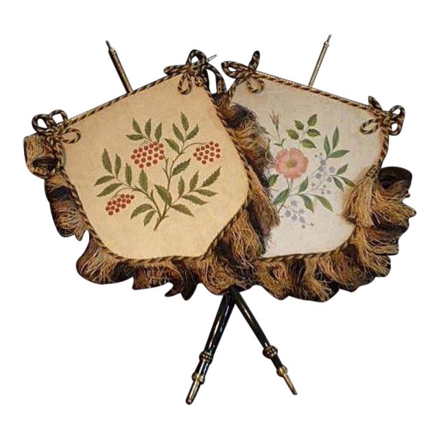Antique Face Screens Silk With Fringe / Victorian Hand Painted Pair ...