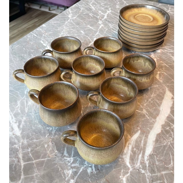 Mid-Century Denby Cup and Saucers Set- 16 Pieces | Chairish
