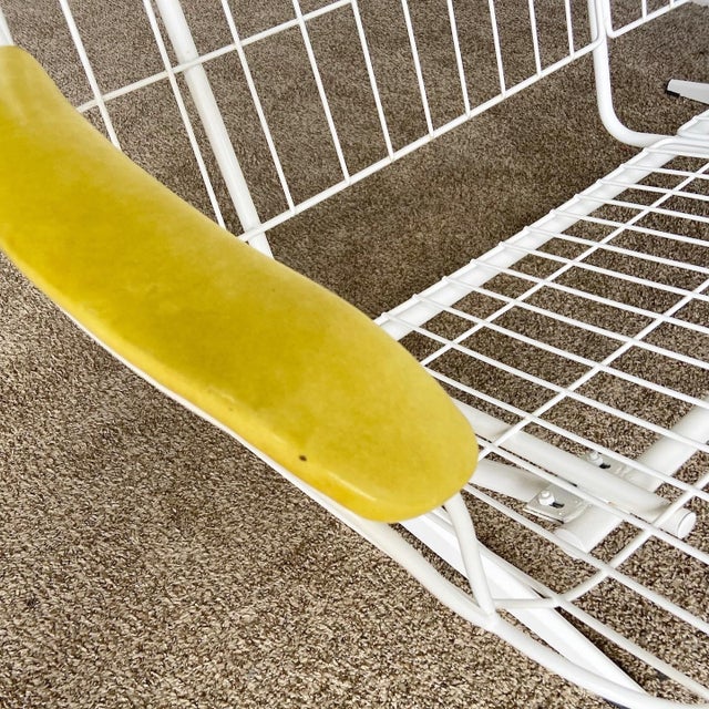 Danish Modern White Wire Metal Sofa With Yellow Arm Rests | Chairish