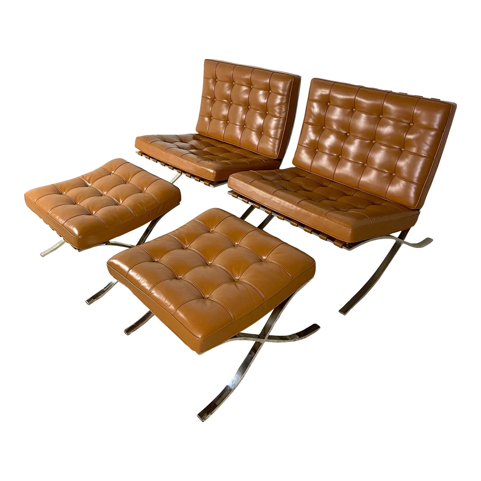 Mid 20th Century Vintage Knoll Barcelona Chairs and Ottomans - a Pair ...