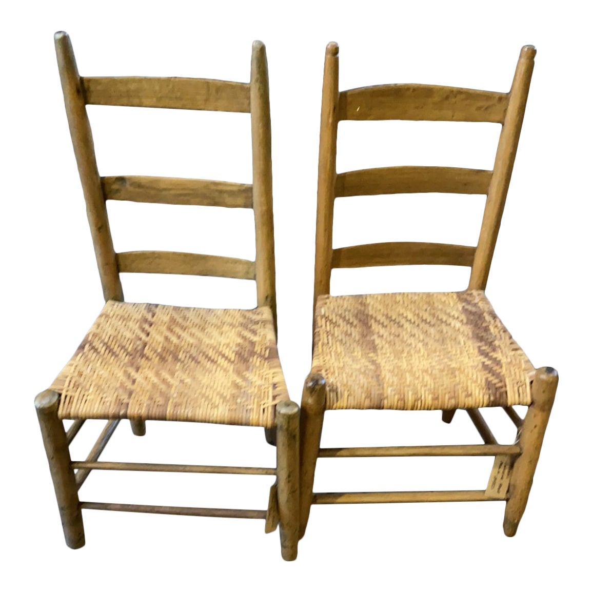 Rustic Pine Ladder Back Chairs - Set of 2 | Chairish