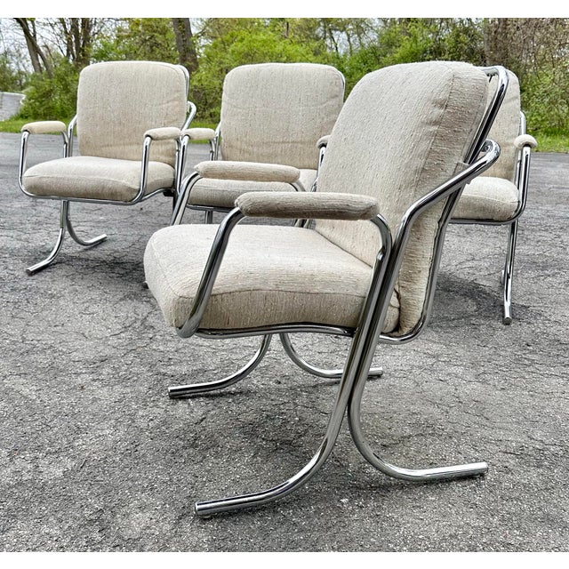 1970’s Modern Jerry Johnson Style Tubular Chrome Dining Chairs & Table ...