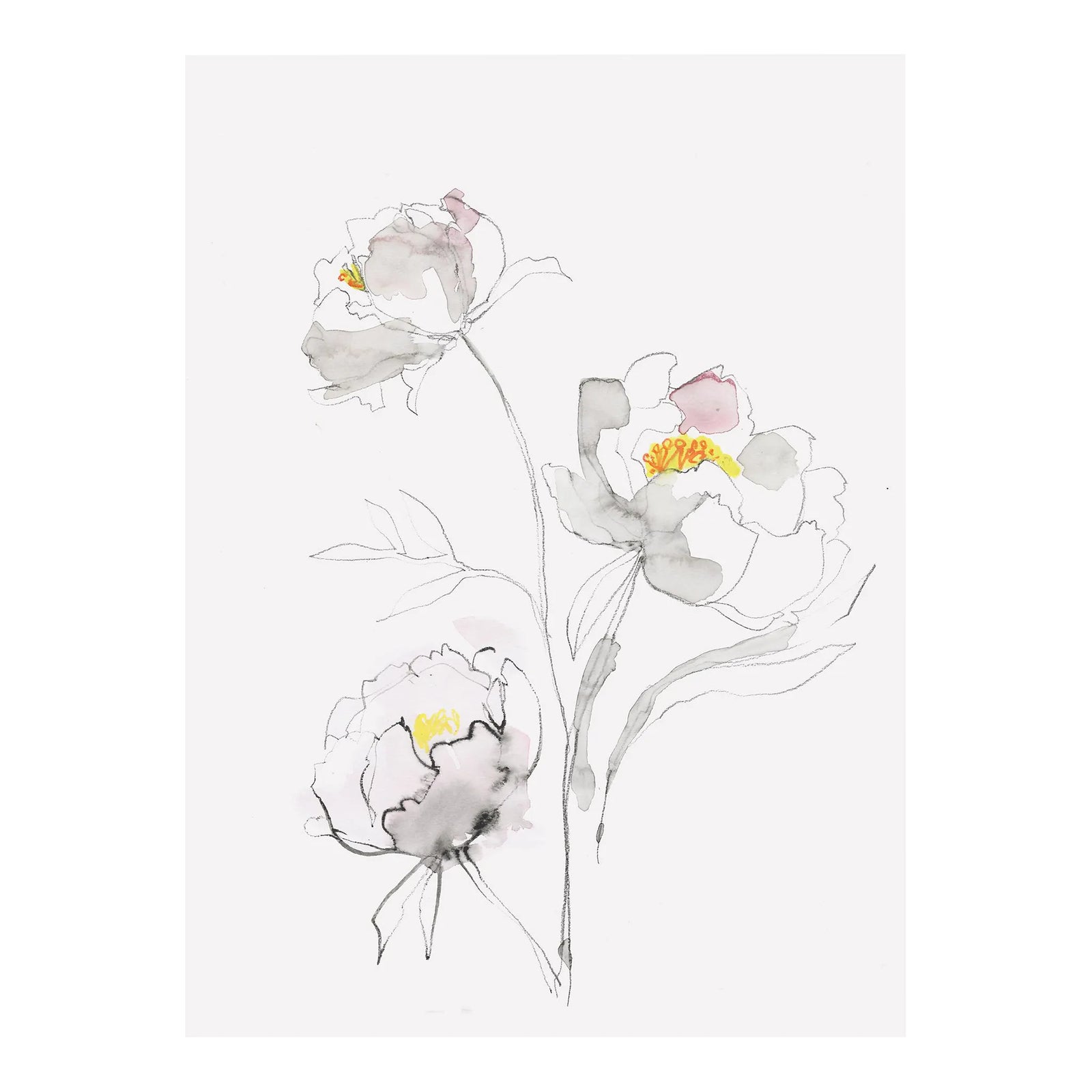 "Grey and Pink Flowers" Original Watercolor Painting by Yuki Osada ...