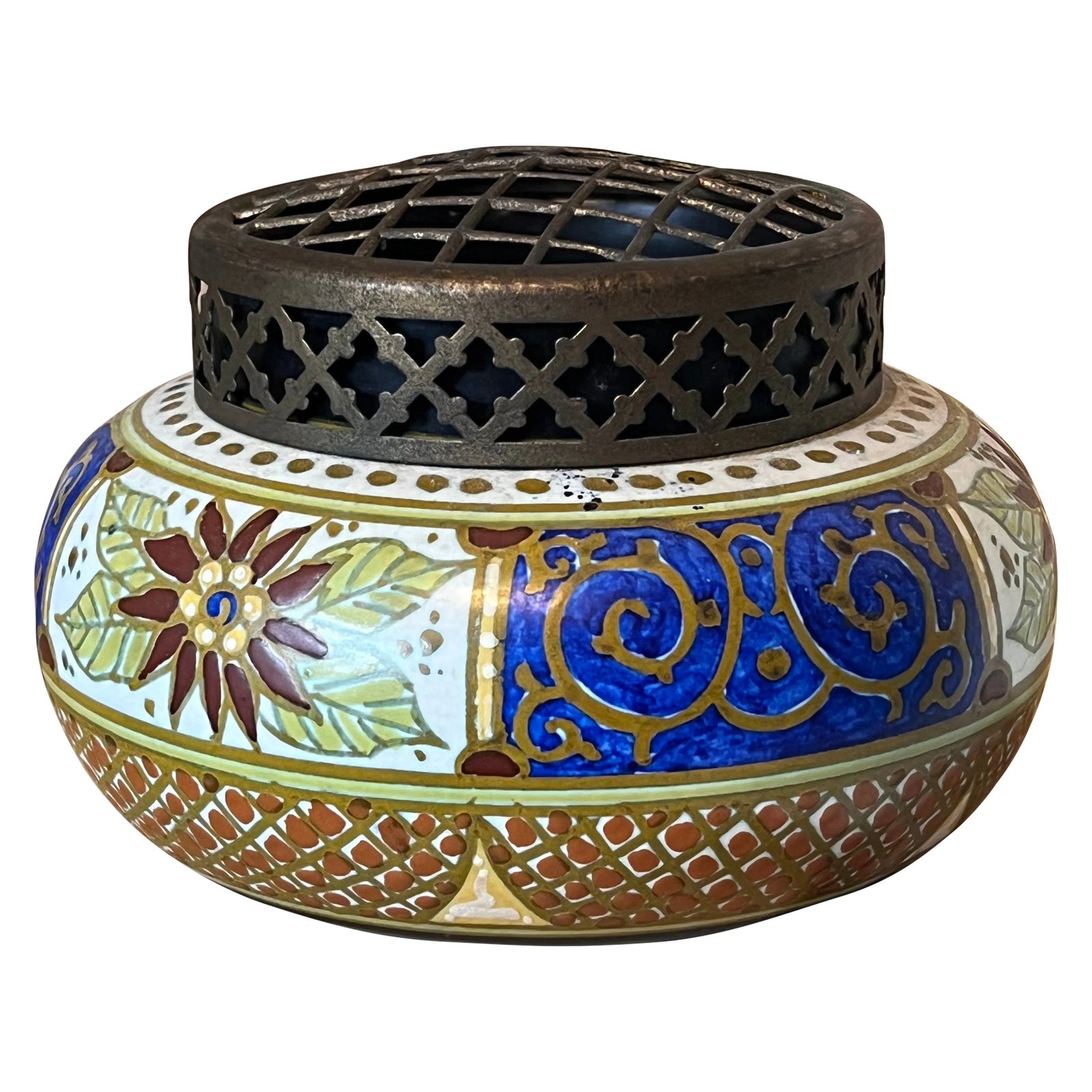 Antique Floral Dutch Ceramic Vase With Detachable Top Dated 1846 | Chairish