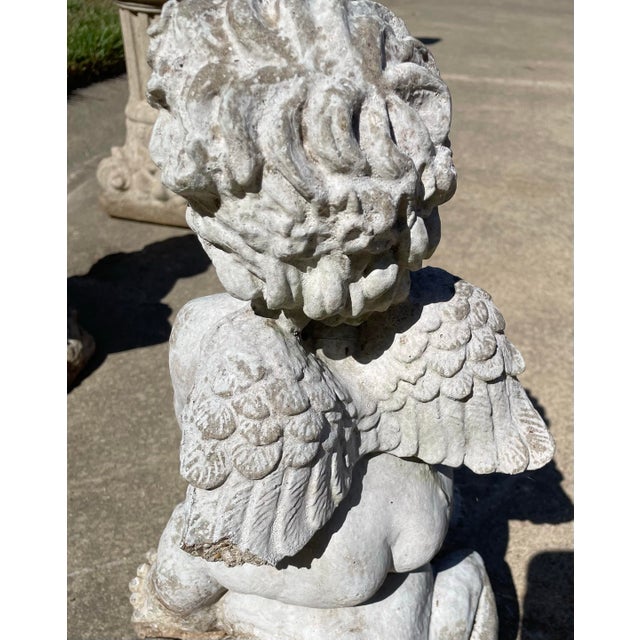 Vintage Concrete Cherub Riding on a Frog Garden Ornament | Chairish