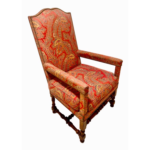 19th C. French Louis XIII Walnut Turned Leg Custom Upholstered Accent ...