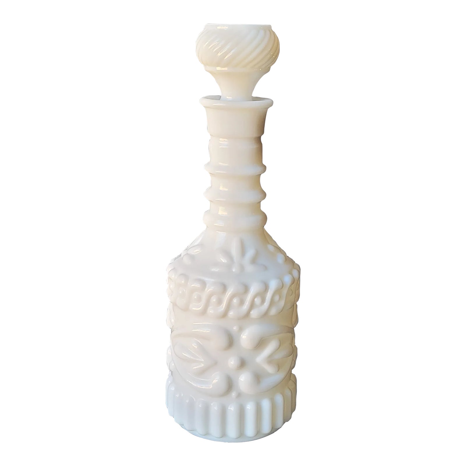 Mid 20th Century Milk Glass Liquor Bottle Decanter With Stopper | Chairish