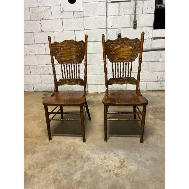 Mid 20th Century Set of Four Vintage Solid Pressed Back Tiger Oak ...