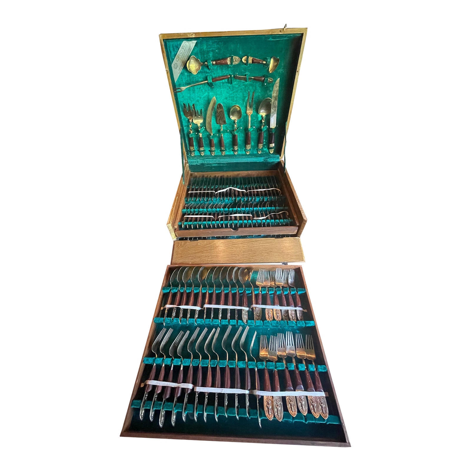 Mid-Century Modern Rosewood and Brass Flatware Set- 162 Pieces | Chairish