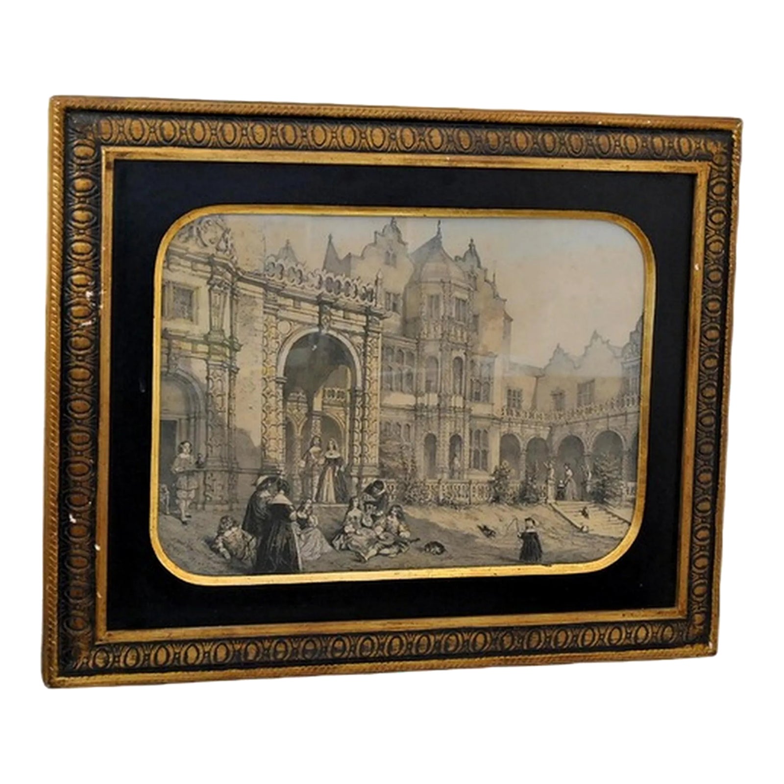 Original Antique Engraving Art of Flemish Royal Courtyard, B Altman ...