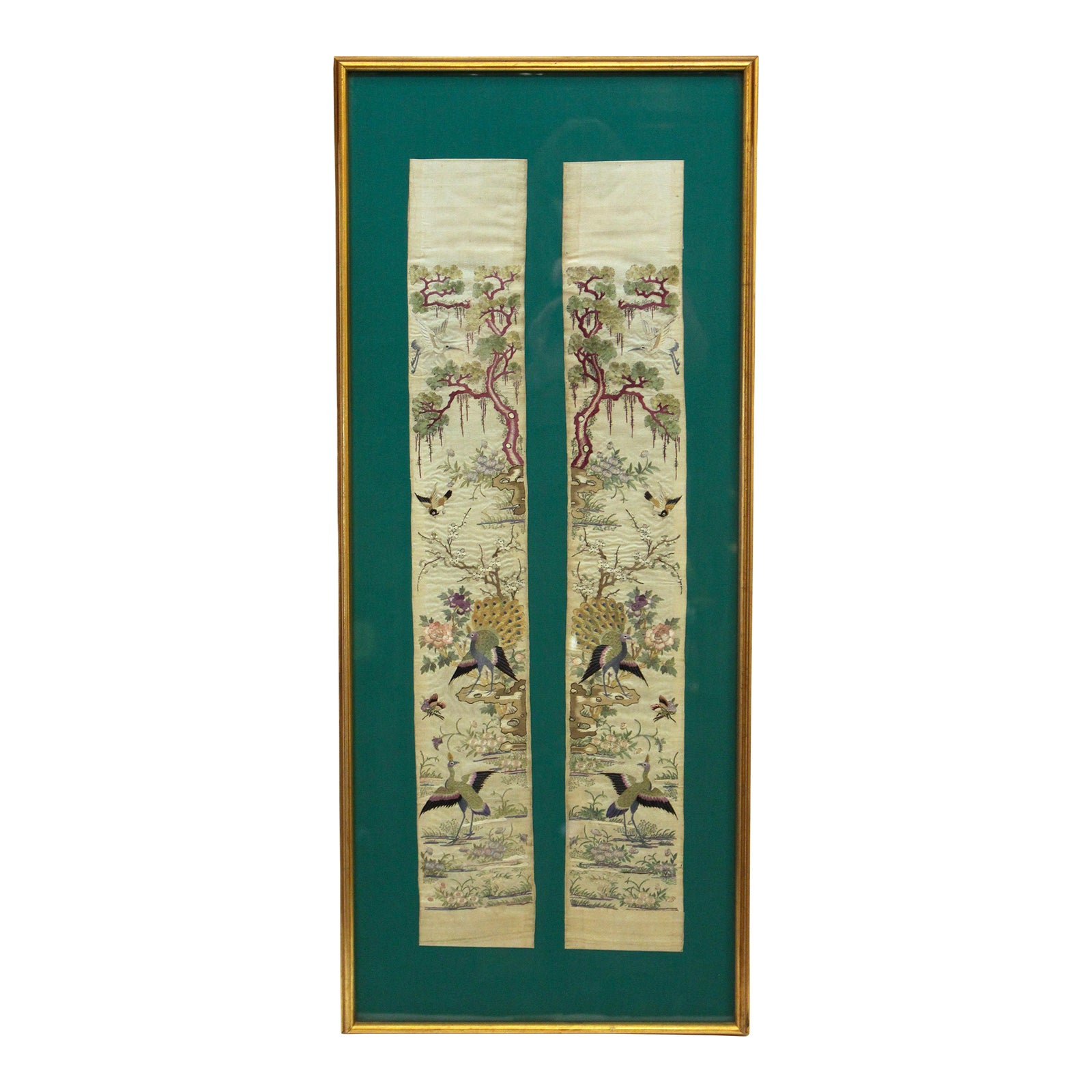 Late 19th-Early 20th Century Framed Pair of Japanese Silk Bands | Chairish