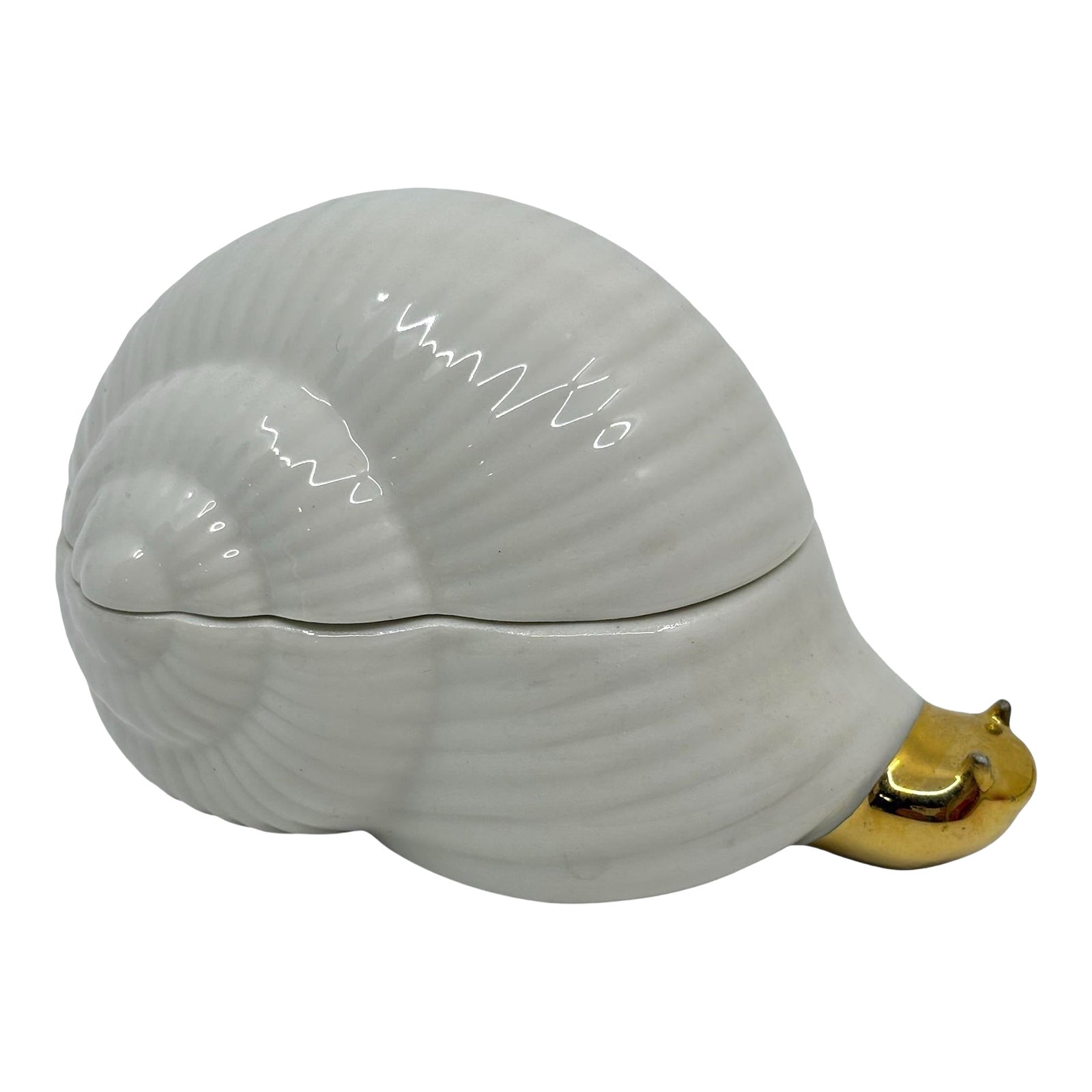Vintage French Porcelain Snail Small Trinket Box | Chairish