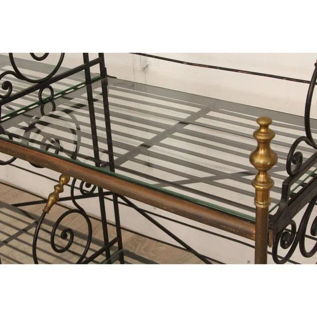 Vintage French Wrought Iron & Brass Bakers Rack | Chairish