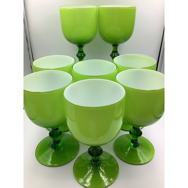 Vintage Carlo Moretti Italy Bright Green White Cased Glass Wine Glasses ...