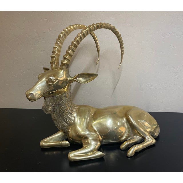 Mid Century Large Cast Brass Ibex Figurine Sculpture | Chairish