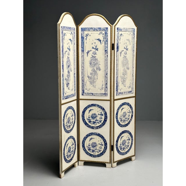 Italian, Chinoiserie, Room Dividers, Screens, Blue and White, Floral ...