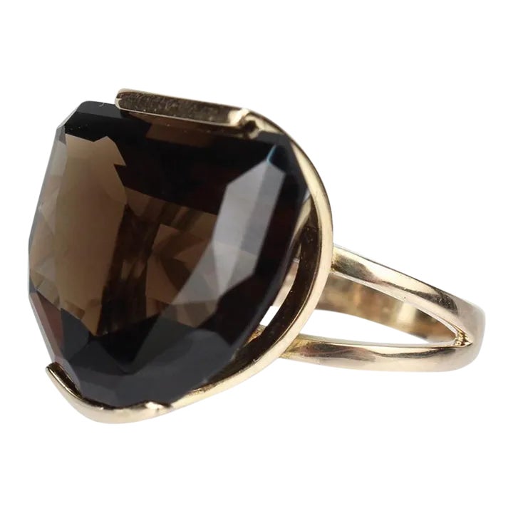 Vintage Modernist 14 Karat Gold and Half Moon Cut Smoky Topaz Cocktail ...