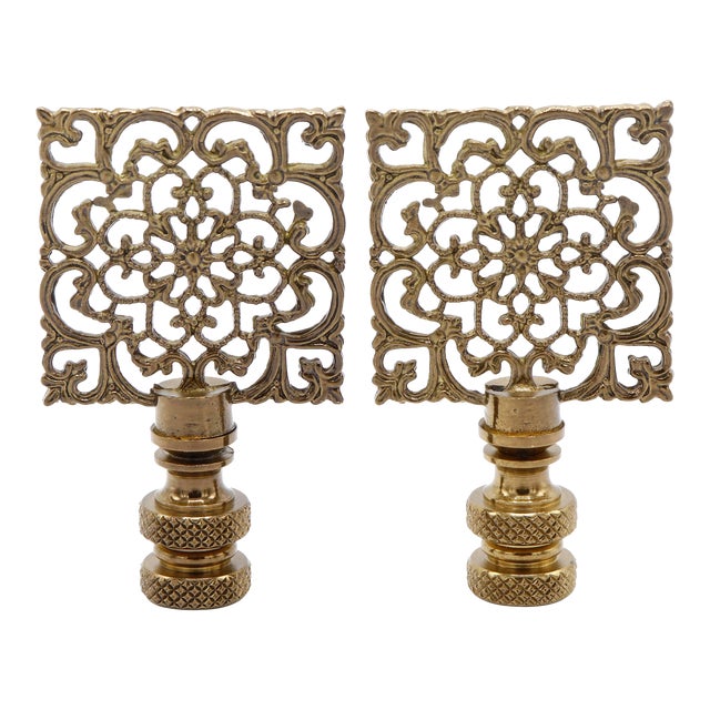 Antiqued Brass Square Filigree Lamp Finials - a Pair | Chairish