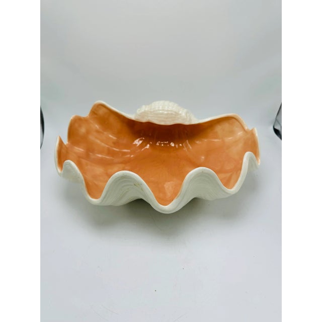 Large Vintage Coastal Ceramic Clam Shell | Chairish