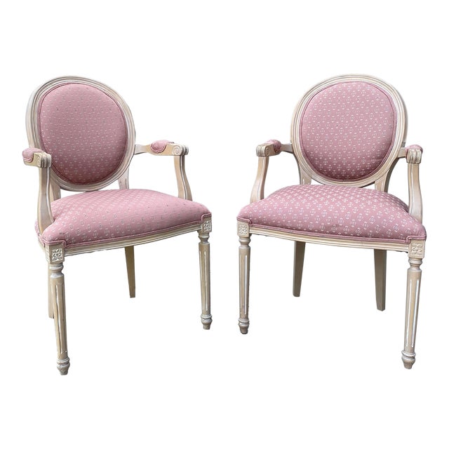 French Louis Style Pink Arm Side Chairs-A Pair | Chairish