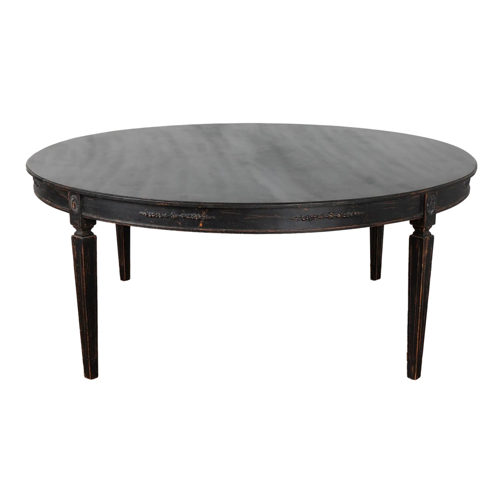 Large Round Swedish Black Dining Table, Reproduction | Chairish