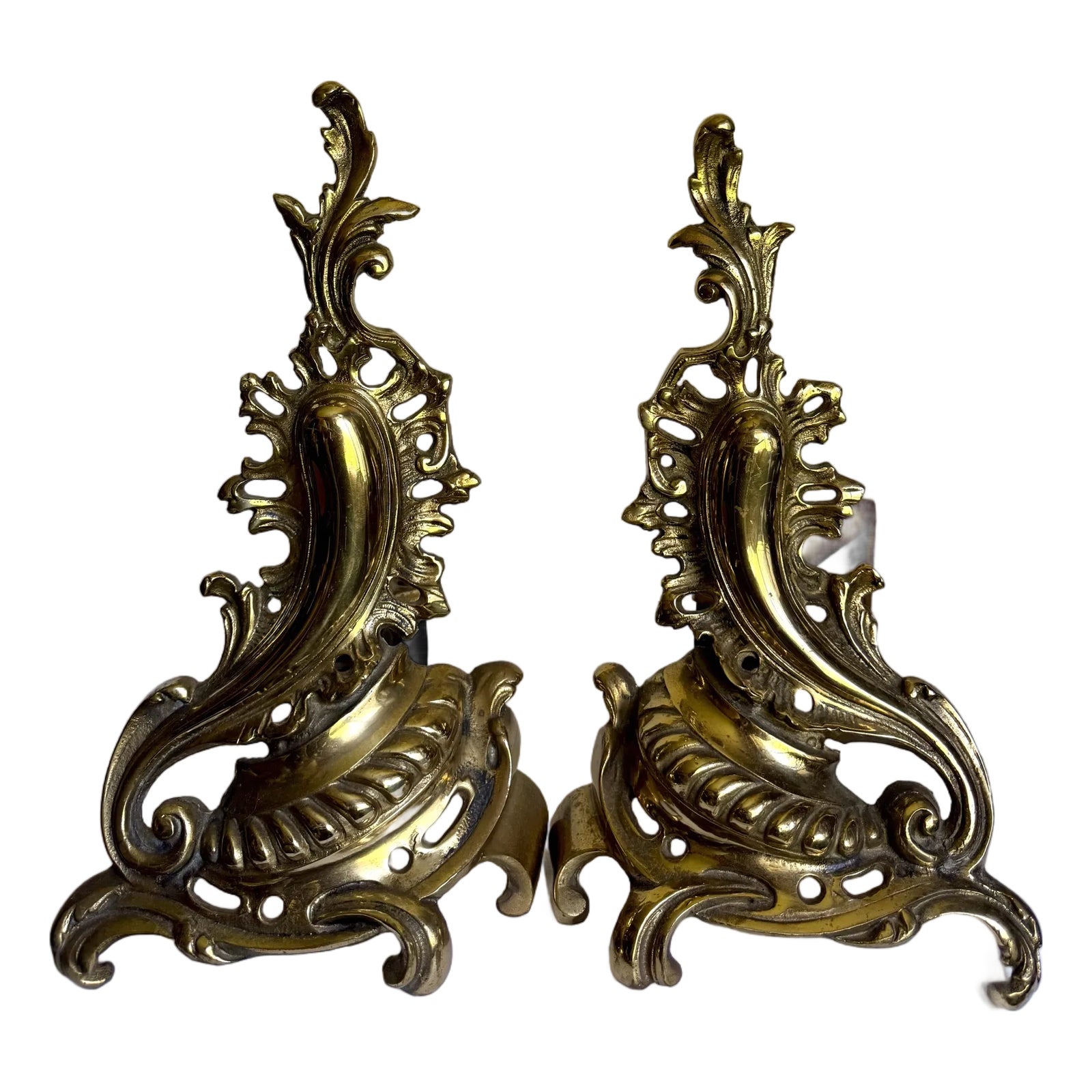 Pair of Antique French Rococo Louis XV Brass Chenets Andirons | Chairish