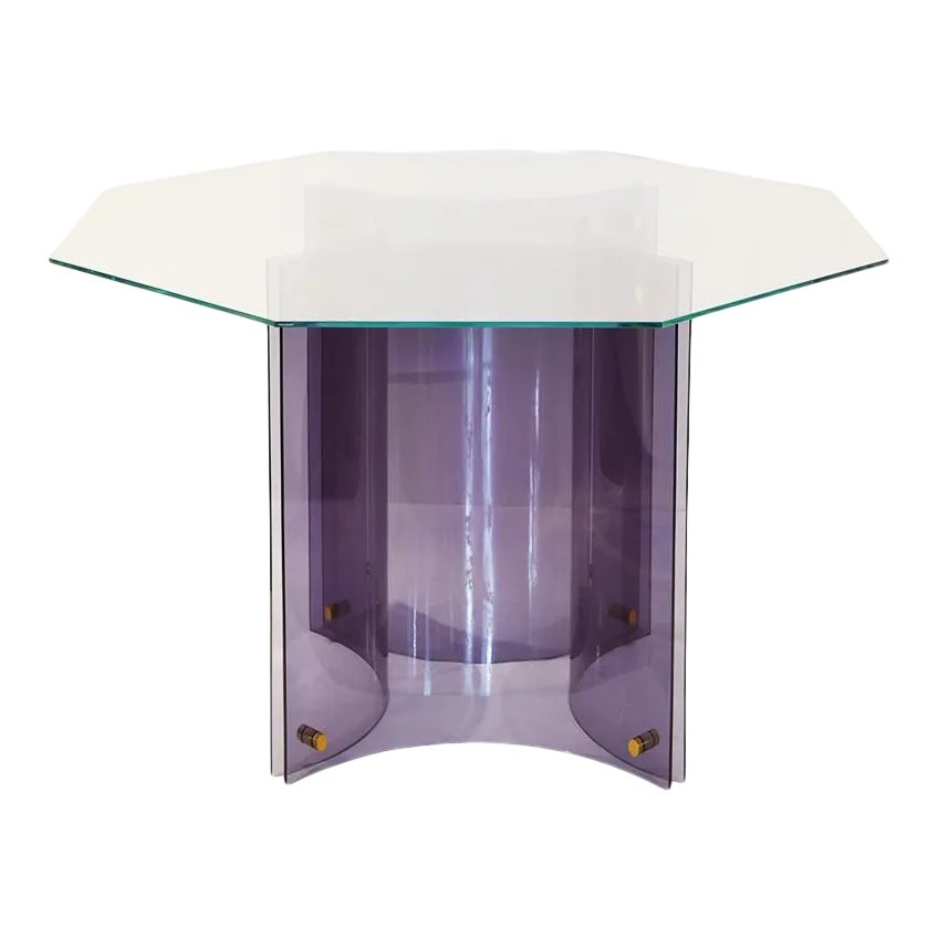 Modern Acai Purple Acrylic Based Table With Octagon Glass Top | Chairish
