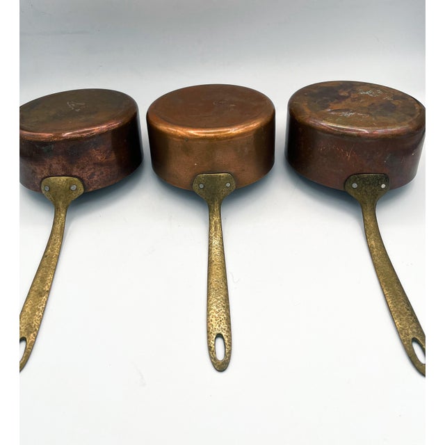 Antique Tin Lined French Copper Sauce Pan Pots With Brass Handles, Set ...