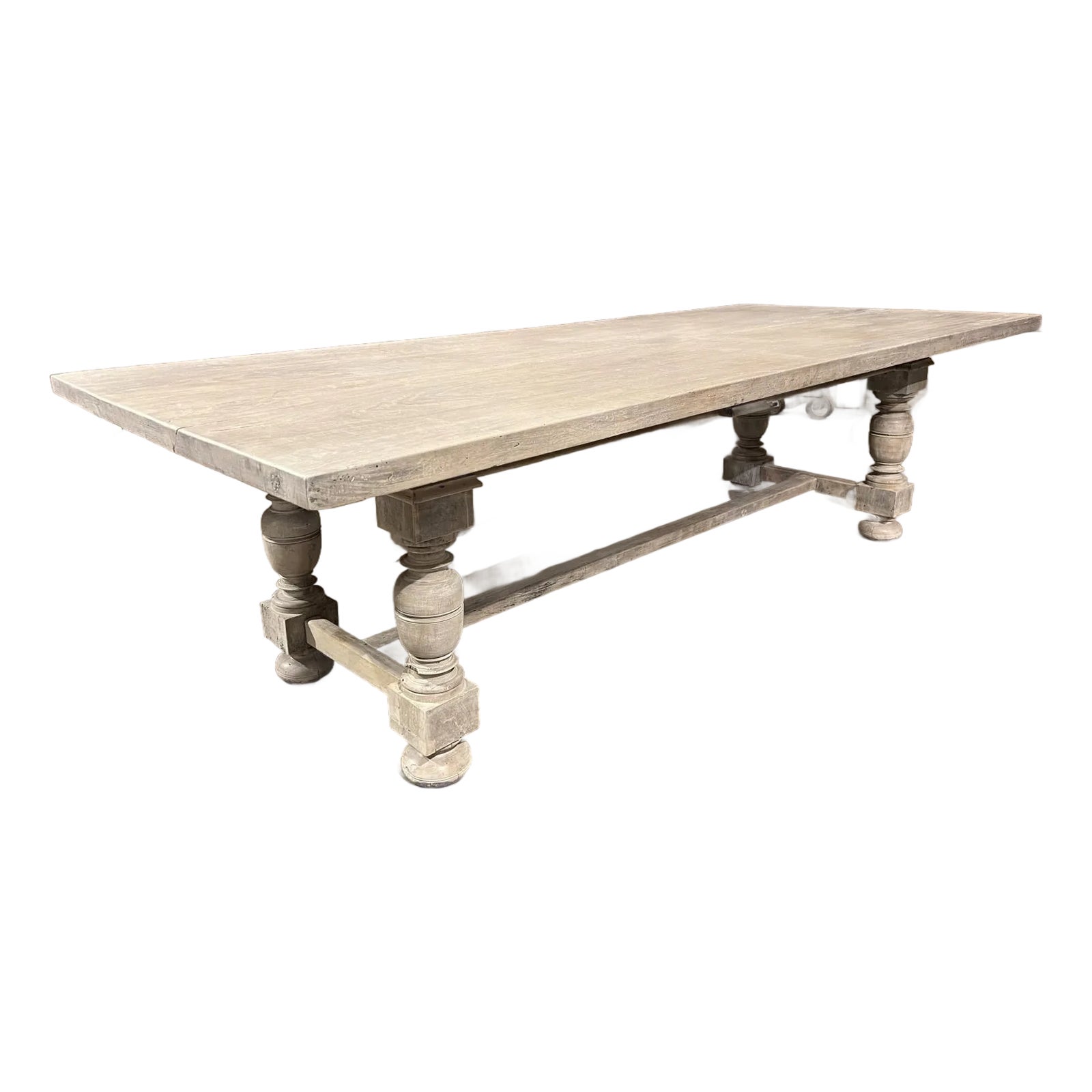 19th Century Limed Walnut Baluster Dining Table From Italy | Chairish