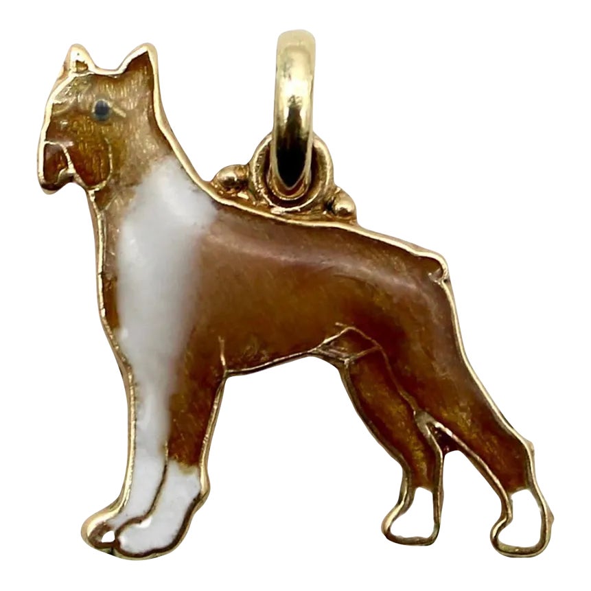 Vintage 14k Gold Enamelled Boxer Dog Charm | Chairish