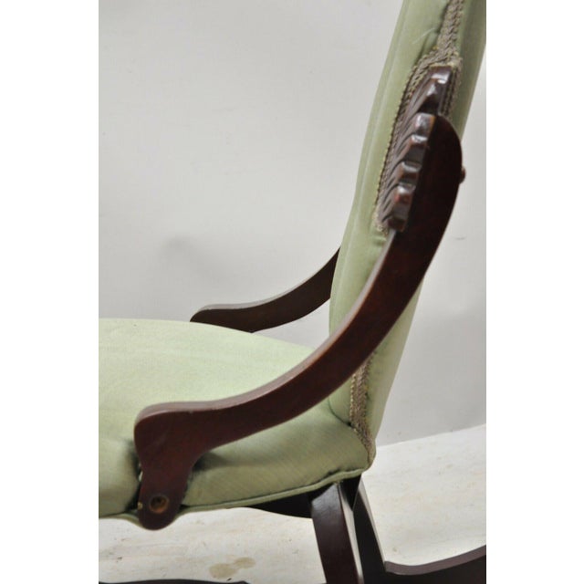 Vintage Victorian Small Mahogany Green Rocking Chair Rocker | Chairish