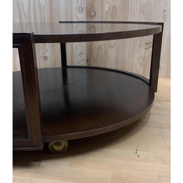 1980s Vintage Two Tier Round Wood Coffee Table on Casters | Chairish